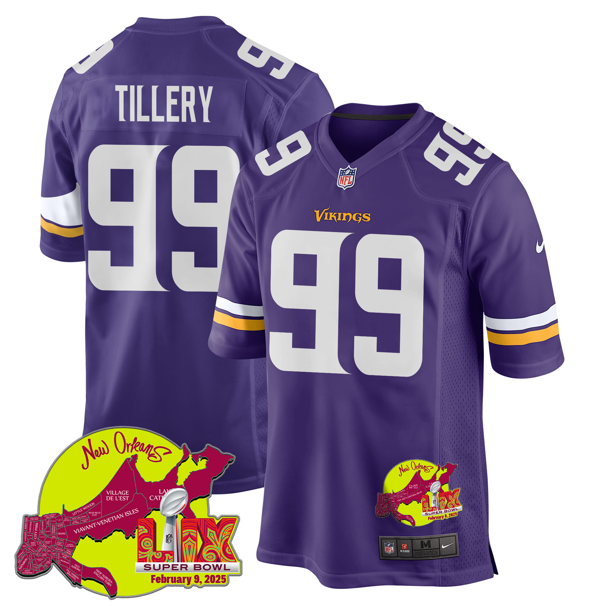Jerry Tillery 99 Minnesota Vikings Super Bowl LIX New Orleans Patch ...