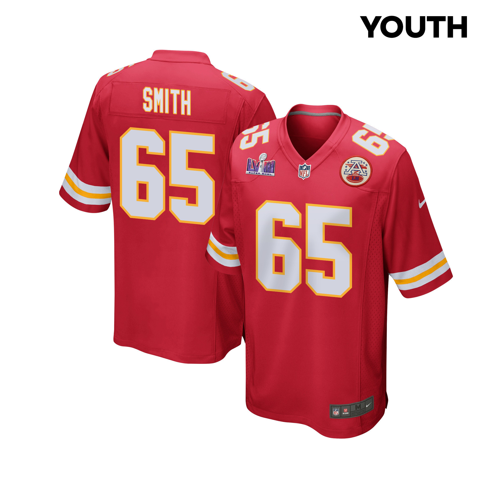 Trey Smith 65 Kansas City Chiefs Super Bowl LVIII Patch Game YOUTH ...
